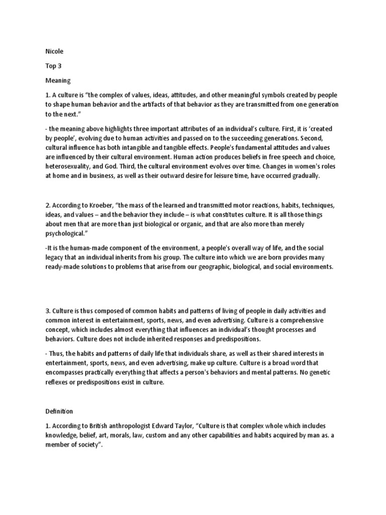 Meaning and Definition of Culture | PDF | Behavior | Society