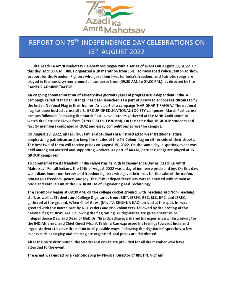 Report On 75 Independance Day | PDF