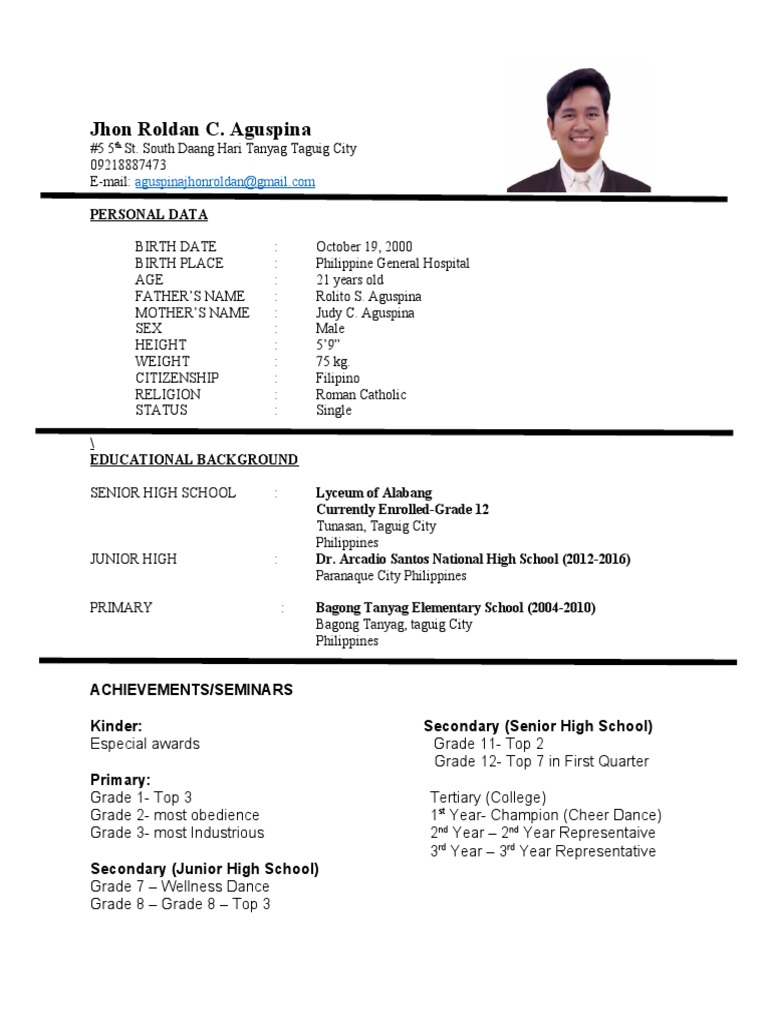 Personal profiles of recent graduates | PDF | Philippines | Middle Schools