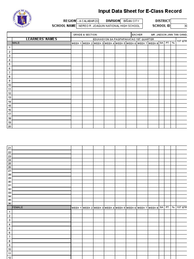 EsP Grading Sheet Template With LOP | PDF