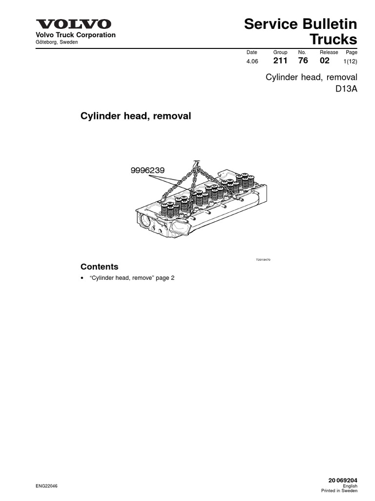 Volvo D13 Cylinder Head Removal Guide | PDF | Turbocharger | Electrical ...