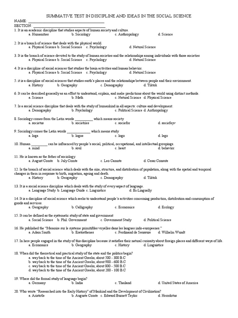 Diss - Summative Test | PDF | Social Sciences | Science