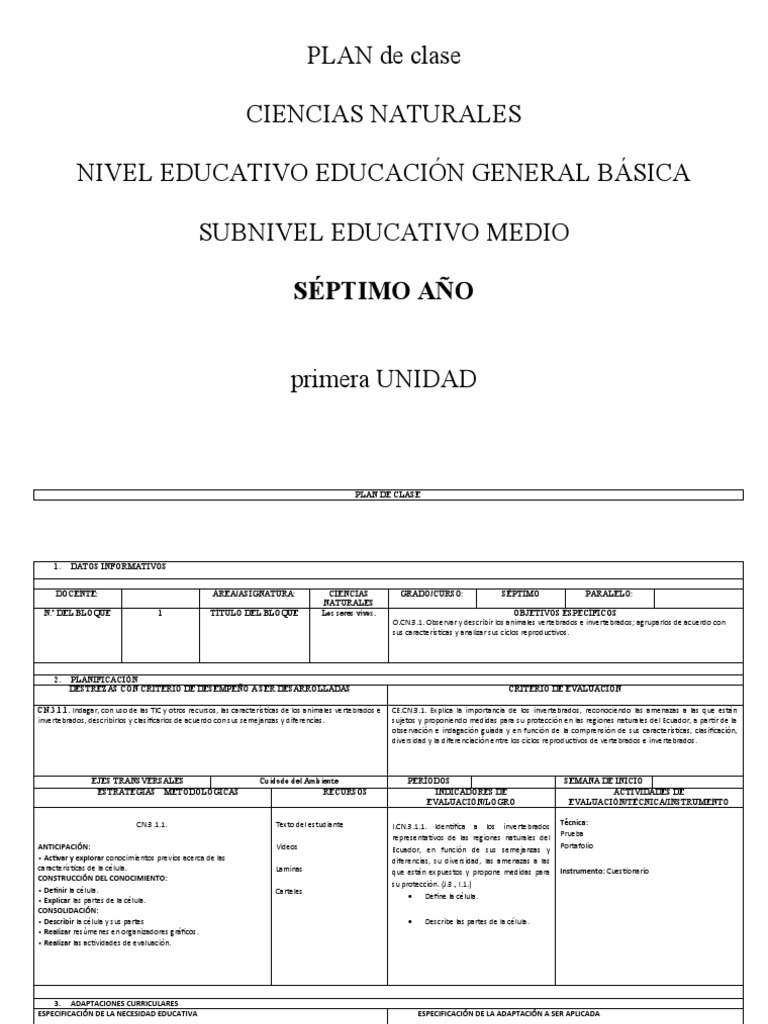 PLAN de Clase de Ciencias | PDF | Aprendizaje | Evaluación