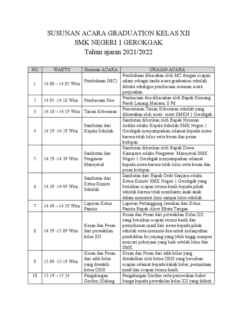 Susunan Acara Graduation Kelas Xii | PDF