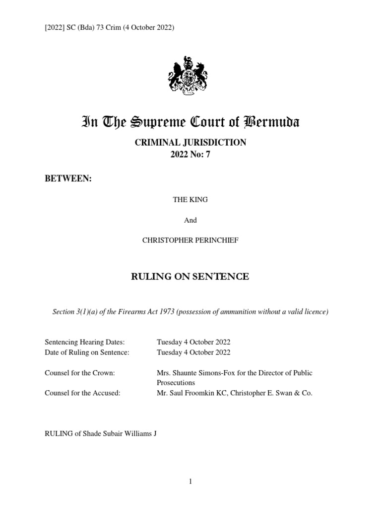 FINAL Ruling On Sentence 2022 No 7 Crim The King V Christopher ...