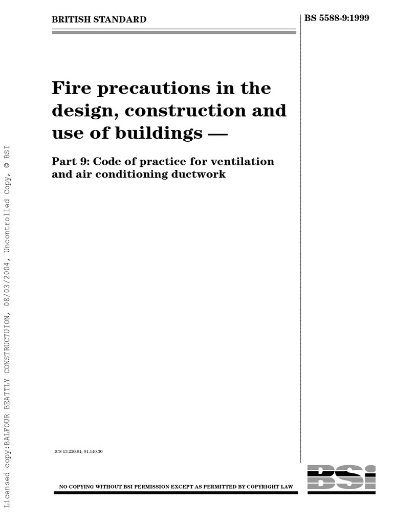 BS 5588-9 Fire Precautions in Designs, Constructions | PDF | Duct (Flow) | Fires