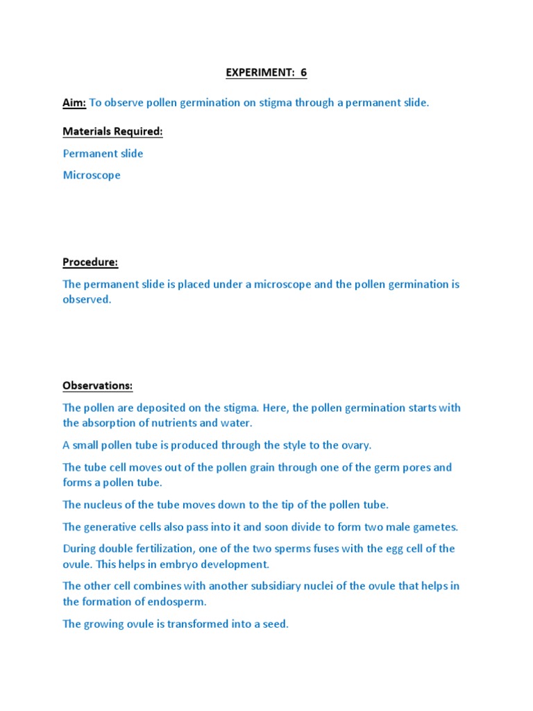 Pollen Germination Observation Experiment | PDF