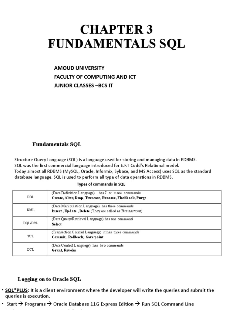 Chapter 3 Sql Fundamentals Download Free Pdf Sql Information Management