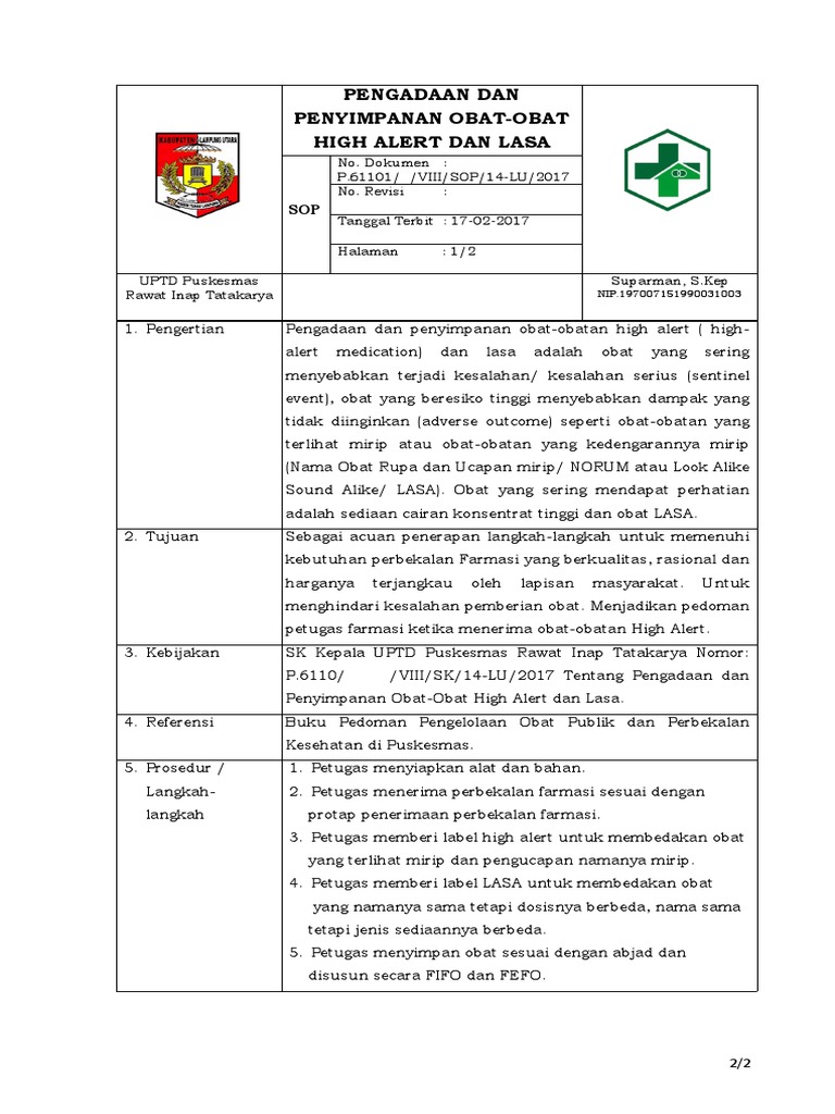 SOP High Alert Dan Lasa | PDF