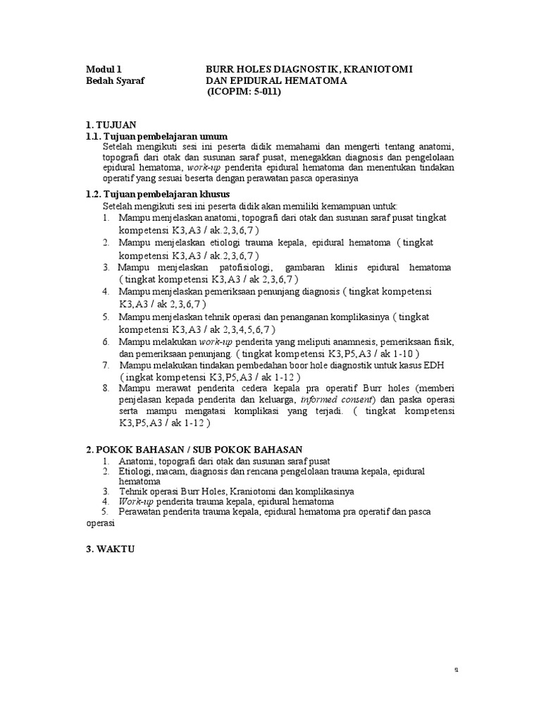 Tindakan Burr Hole Diagnostik EDH | PDF