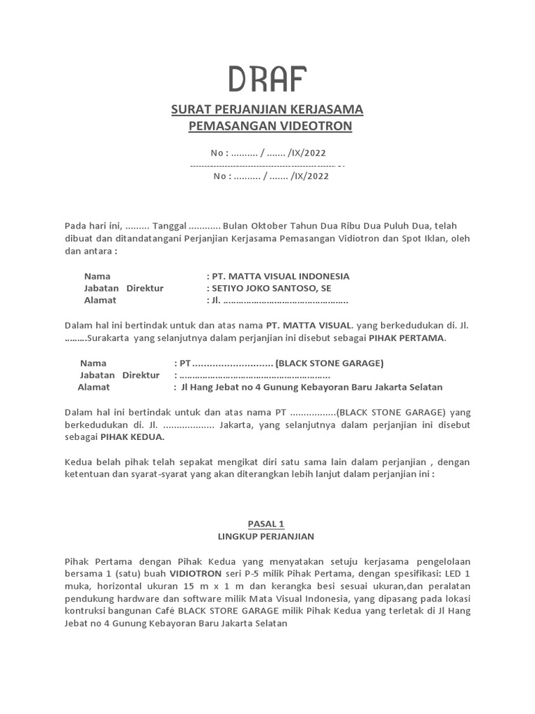 Draf MOU Vidiotron MAVIS Dan BSG | PDF