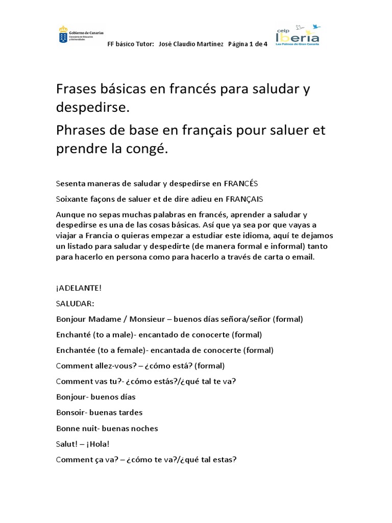 Saludos y Despedidas en Francés | PDF