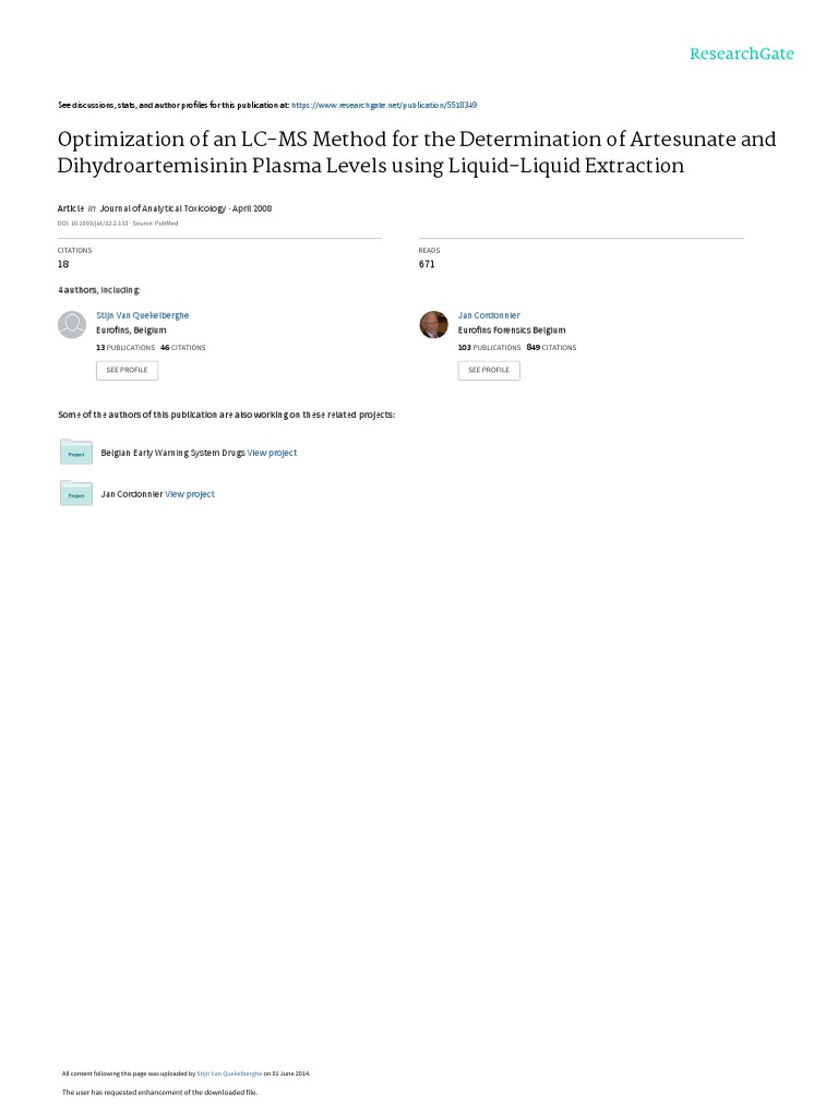 Optimization of An LC-MS Method For The Determinat | PDF | High ...