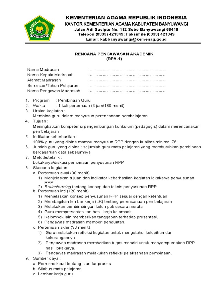 1.lamp Rencana Pengawasan Akademik (RPA) | PDF | Karier & Perkembangan