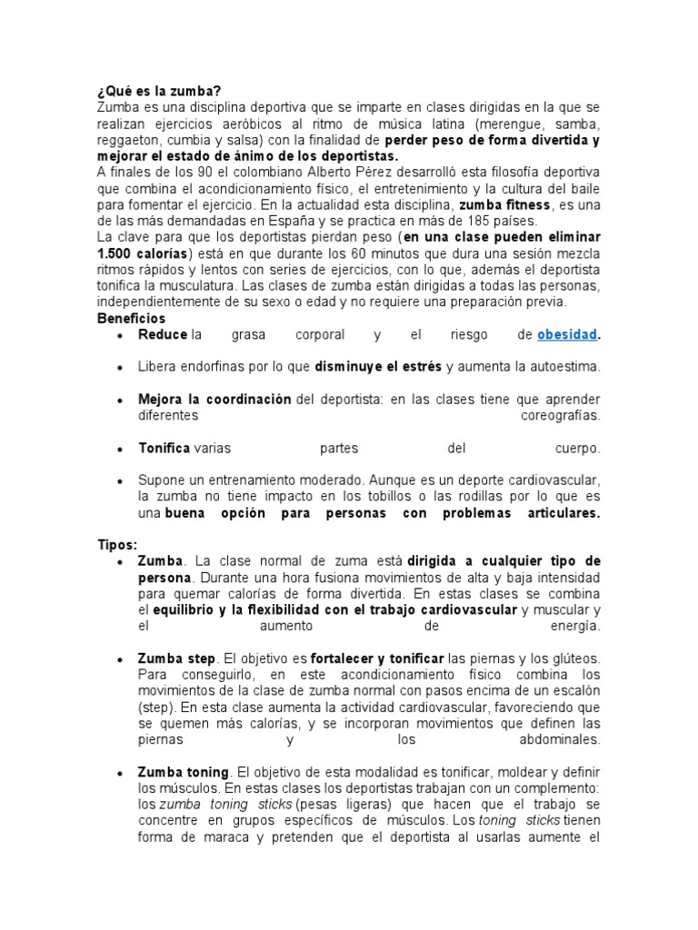 Qué Es La Zumba | Descargar gratis PDF | Ejercicio físico | Recreación