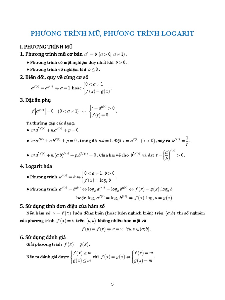Phuong Trinh Mu-Log - de | PDF