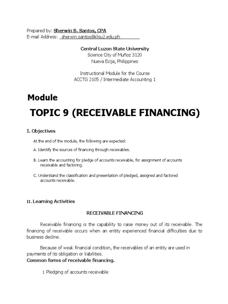 Module 9 - Receivable Financing (Pledge, Assignment, Factoring) | PDF ...