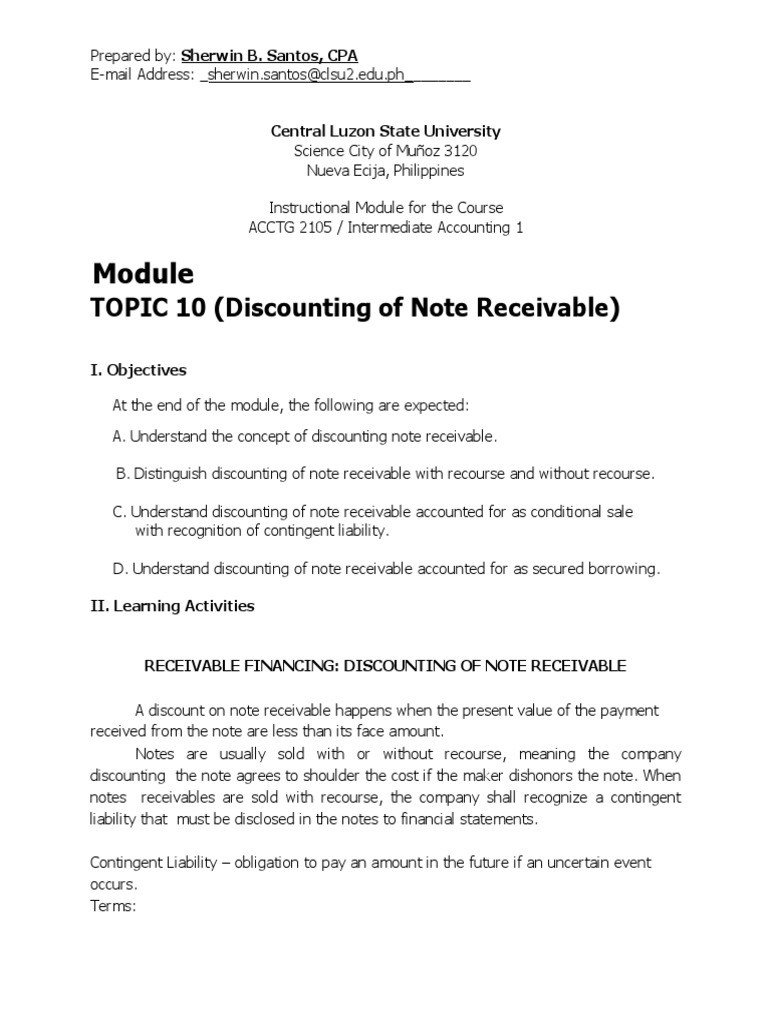 Module 10-Discounting of Notes Receivable | PDF | Discounting | Debt