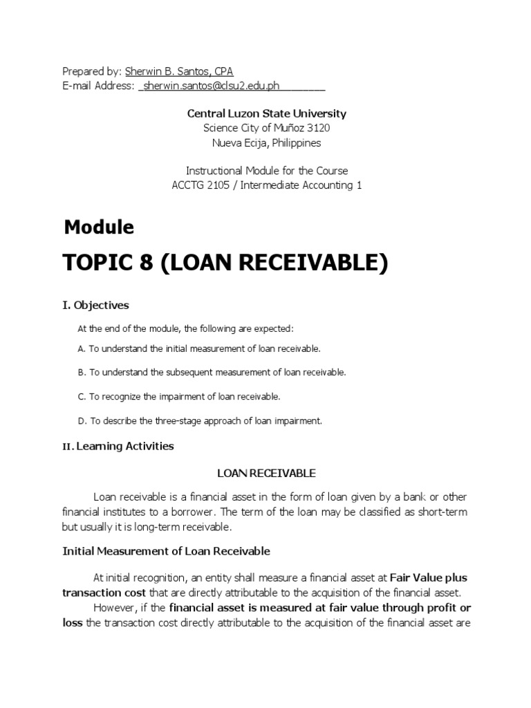 Loan Receivable Measurement and Impairment | PDF | Loans | Interest