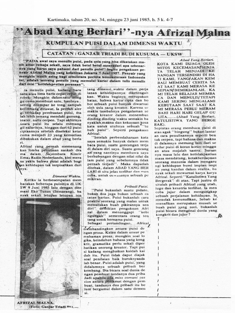 1985-06-23 - Kusuma - Abad Yang Berlari Afrizal Malna | PDF