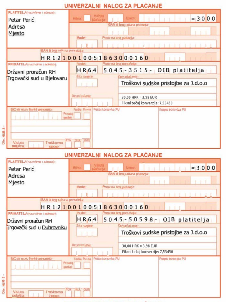 HUB3 2021 Troskovi Sudske Pristojbe Za Jdoo ETvrtka | PDF