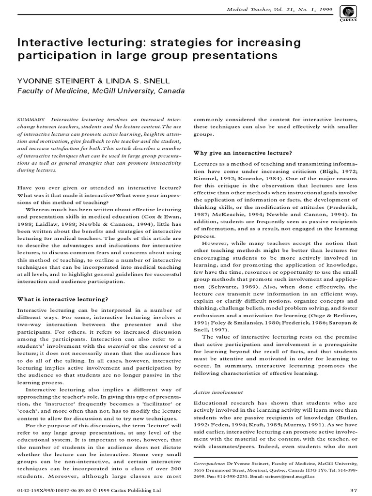 Interactive Lecturing | PDF | Lecture | Teaching Method