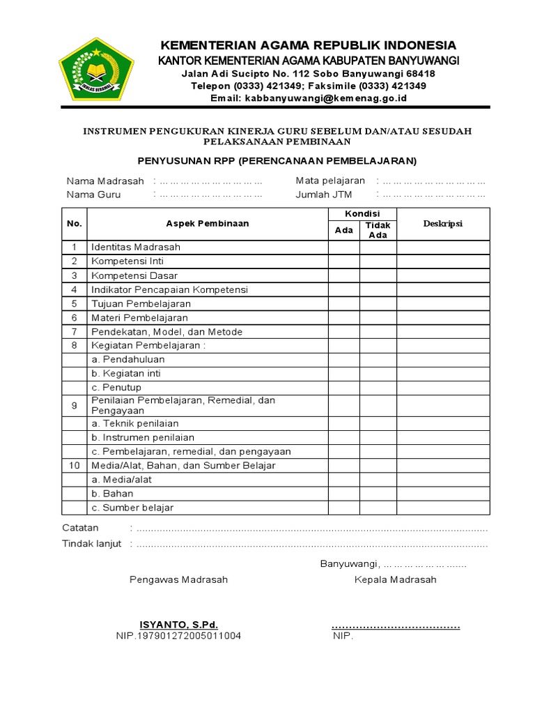 7.instrumen Penyusunan RPP (Perencanaan Pembelajaran) | PDF