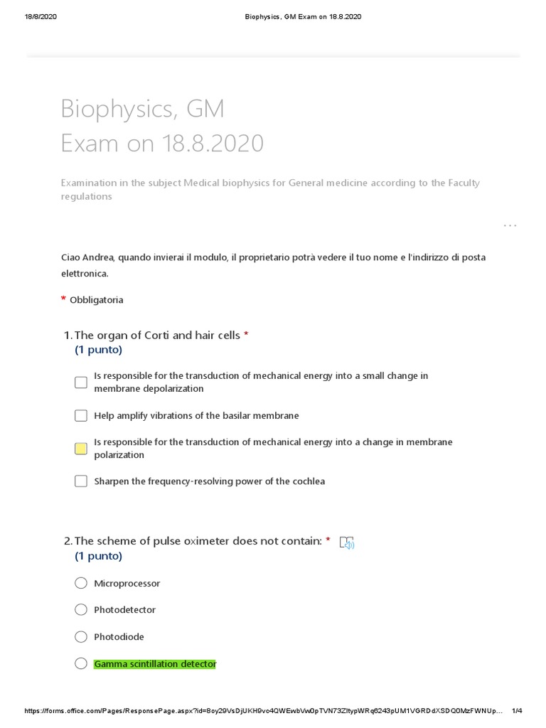 Biophysics, GM Exam On 18.8.2020 | PDF | Attenuation | Physical Sciences