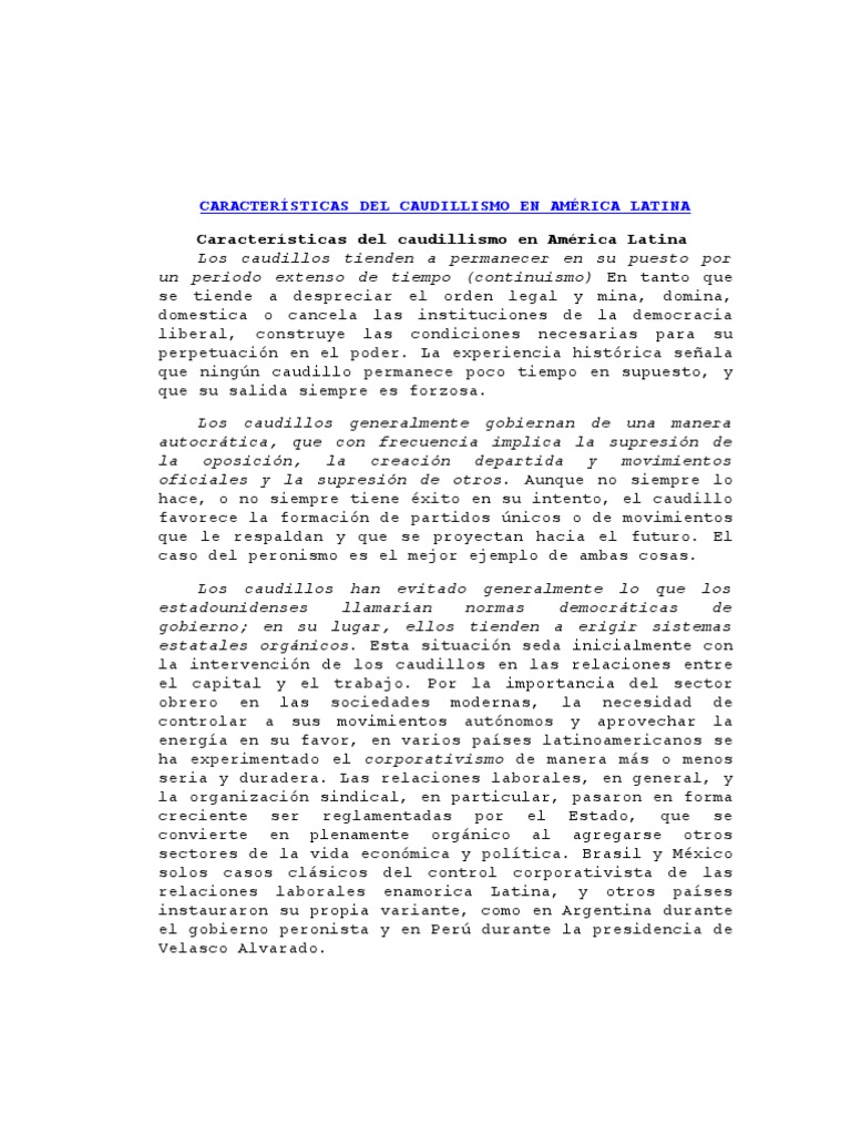 cARACTERÍSTICAS DEL CAUDILLISMO EN AMÉRICA LATINA | PDF | America ...