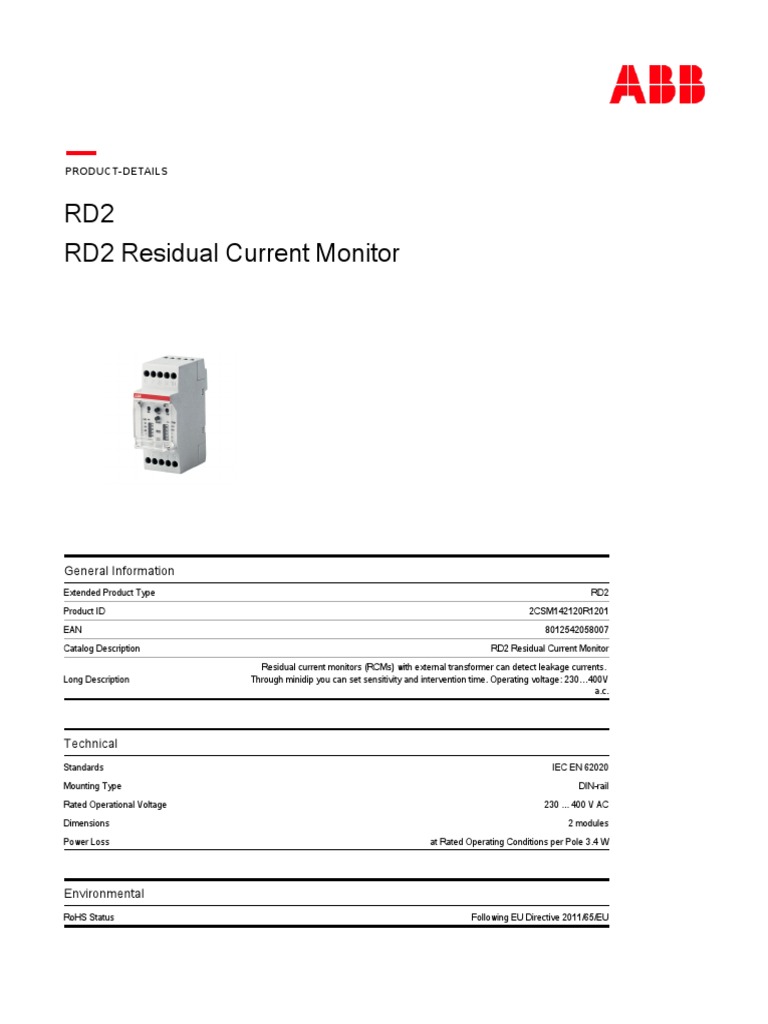 RD2 Residual Current Monitor: Product-Details | PDF | Electric Power | Electricity
