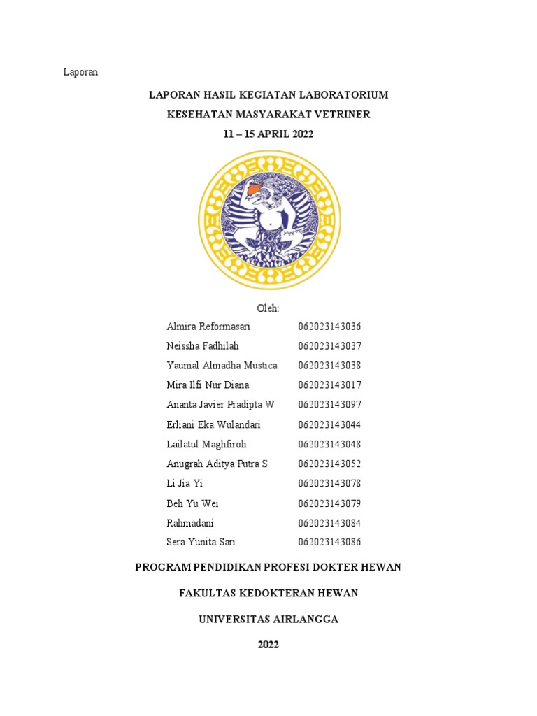 Laporan Hasil Kegiatan Lab Divisi Kesmavet Kelompok 2A PPDH 36 | PDF