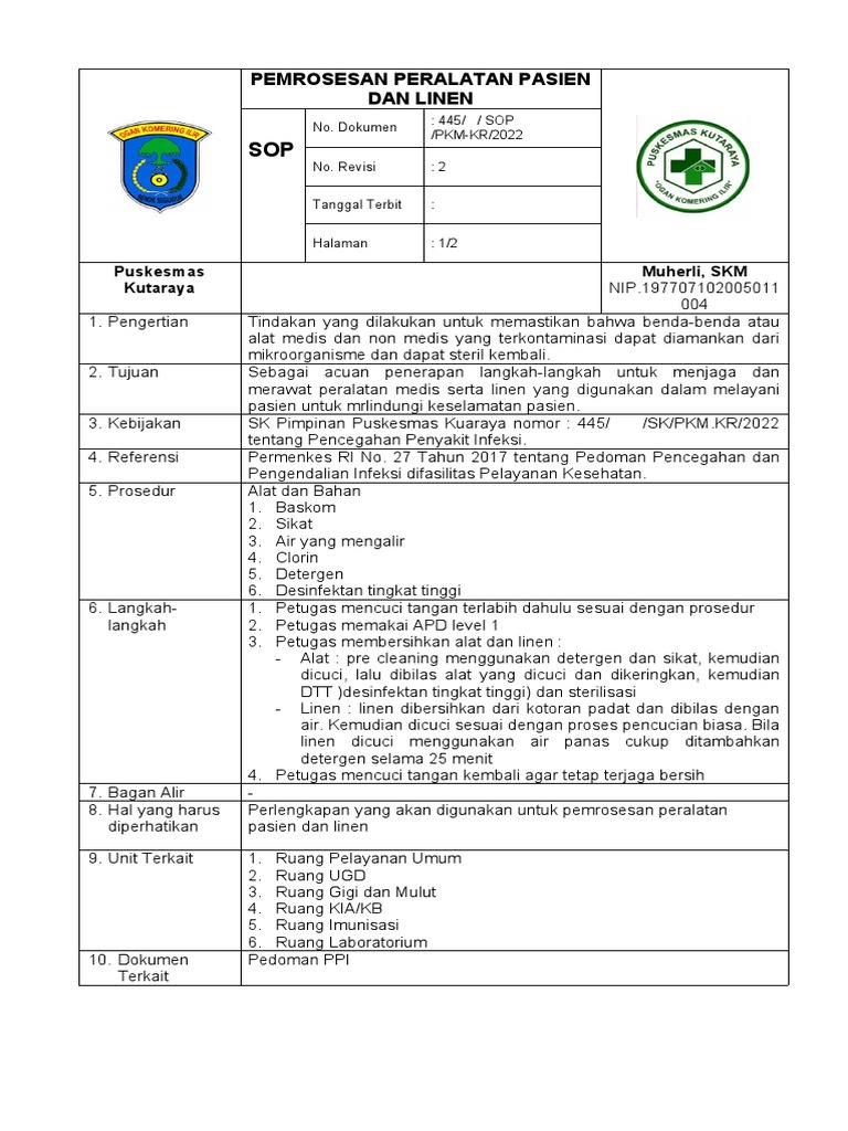 Pemrosesan Peralatan Pasien & Linen | PDF