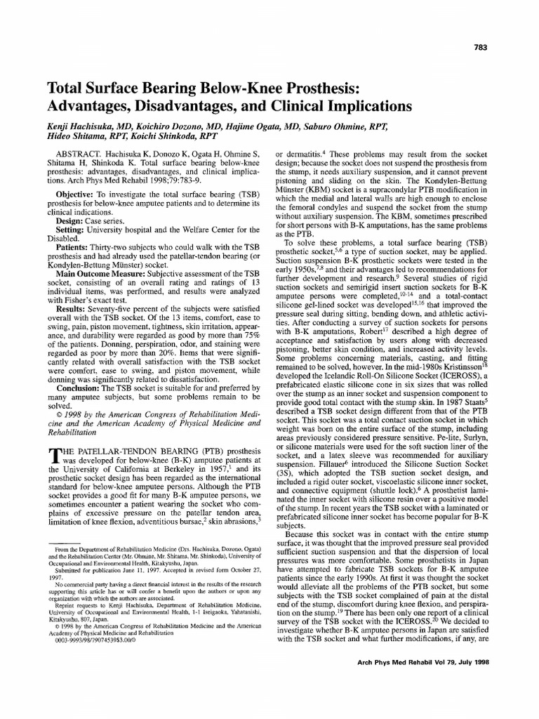 Total Surface Bearing Below-Knee Prosthesis | PDF