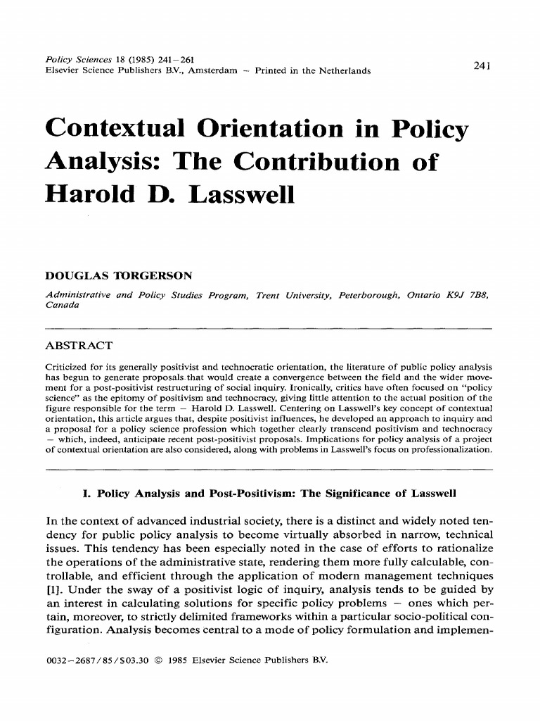 Contextual Orientation in Policy Analysis The Contribution of Harold D ...