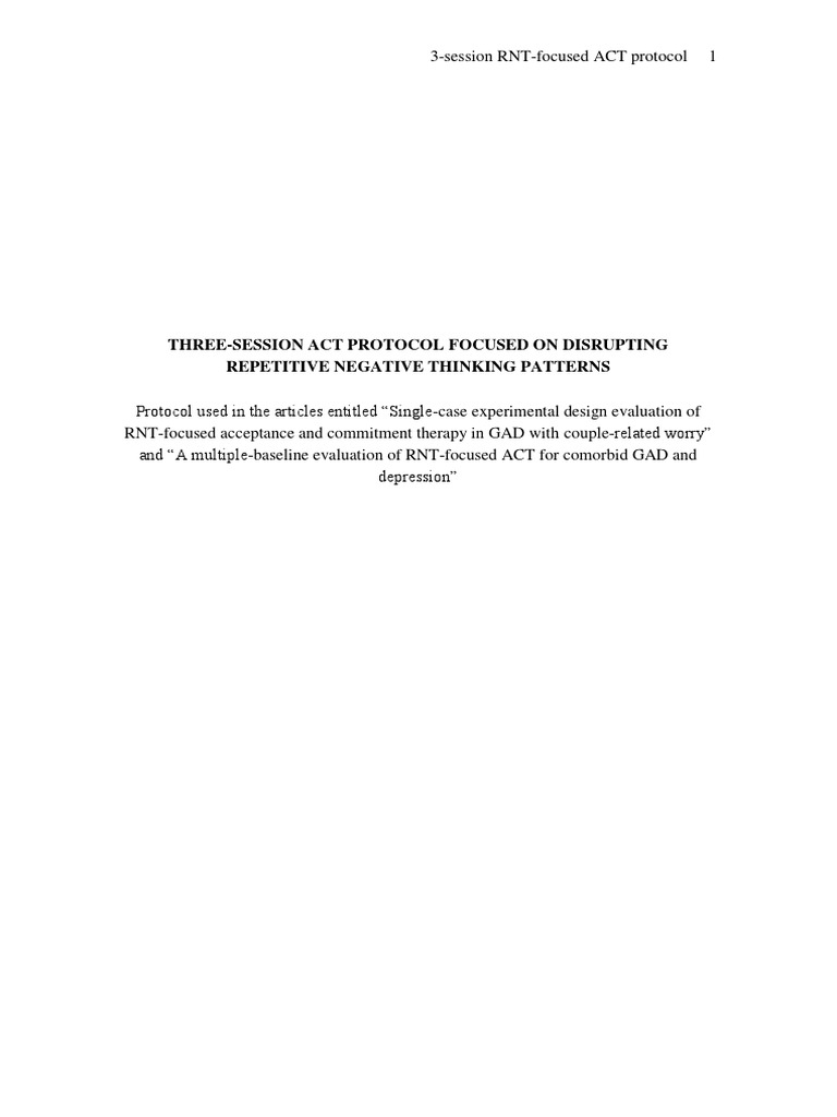 3-Session RNT-focused ACT Protocol ENGLISH | PDF | Thought | Psychotherapy