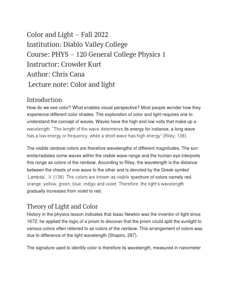 Color and Light | PDF | Color | Electromagnetic Spectrum