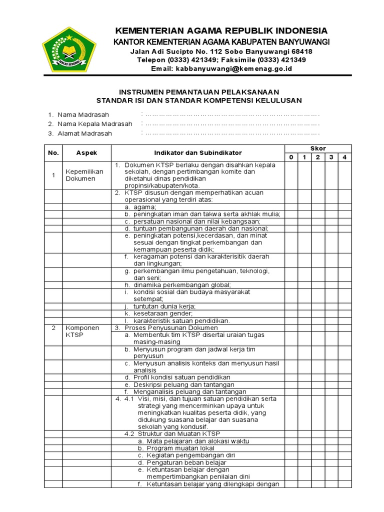 43.instrumen Pemantauan Standar Isi Dan SKL | PDF