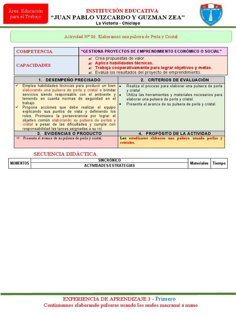 Ept - Experiencias de Aprendizaje 3 - Primero - Sesion 6 - 3 Bimestre | PDF | Evaluación ...