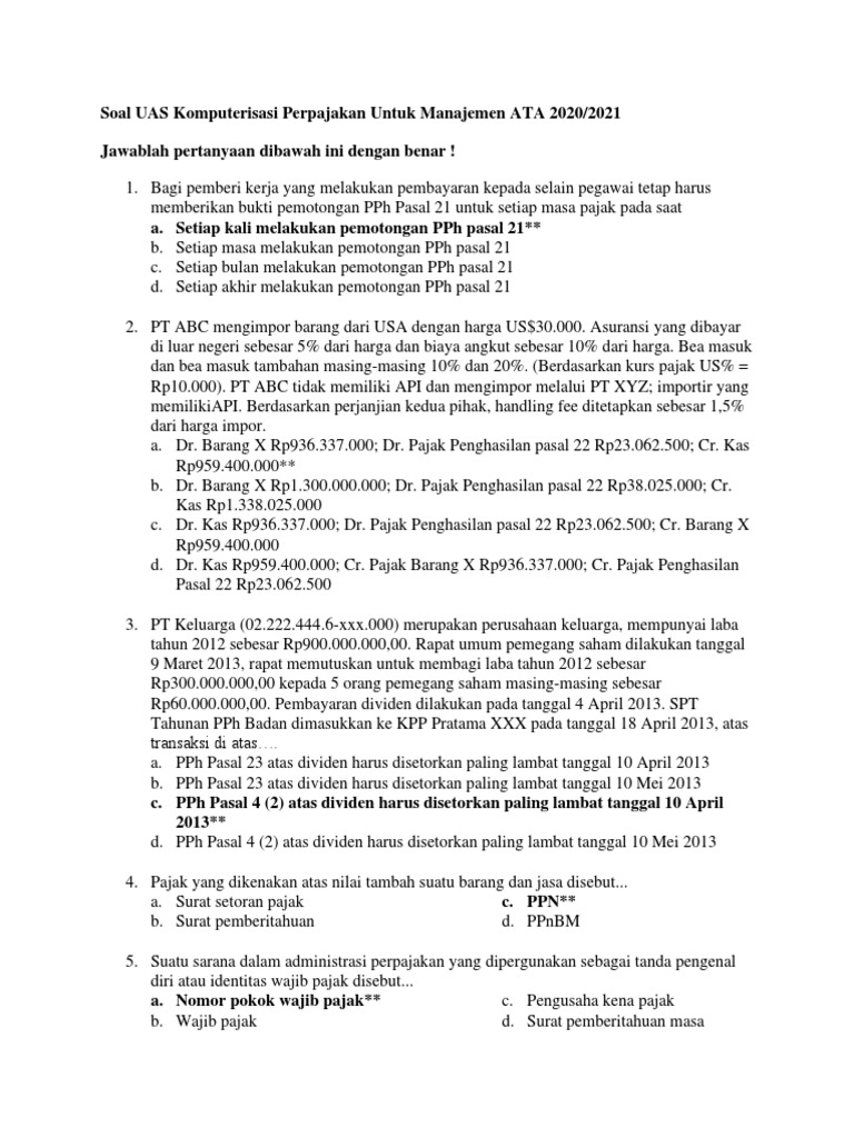 UAS Komputerisasi Perpajakan Untuk Manajemen 2021 | PDF | Hukum