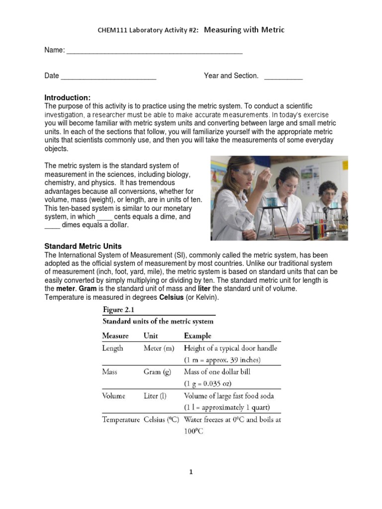 Metric System Measurement Lab Guide | PDF | Litre | Weighing Scale