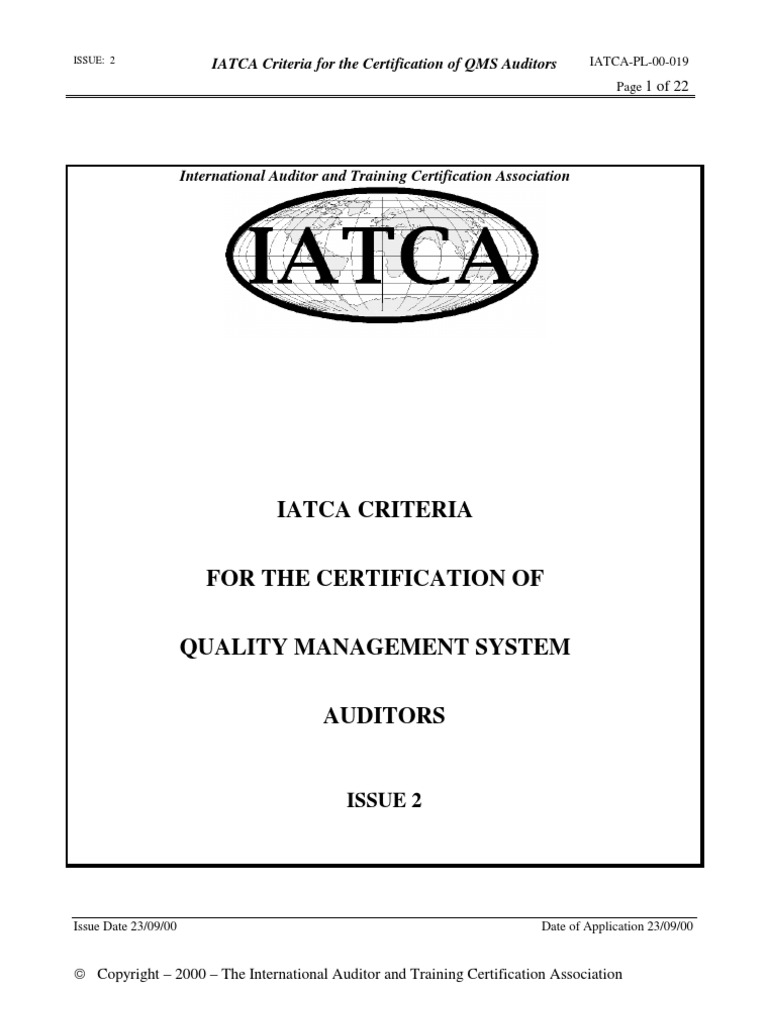 Iatca Criteria: IATCA Criteria For The Certification of QMS Auditors ...