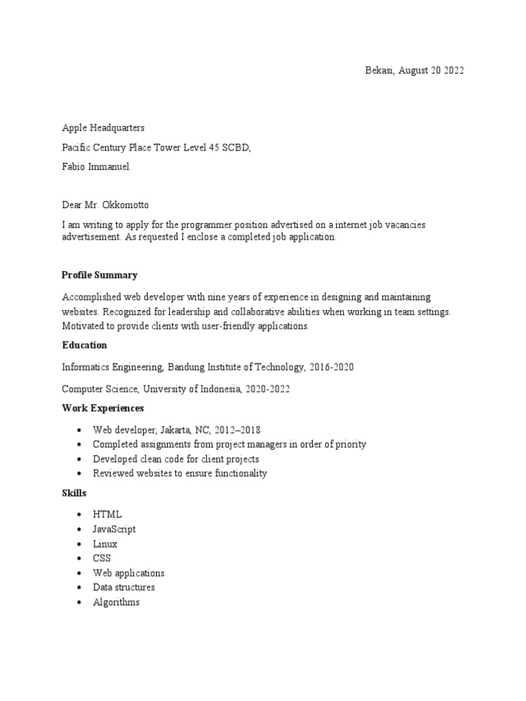 Application Letter XIIA1 | PDF | Technology & Engineering