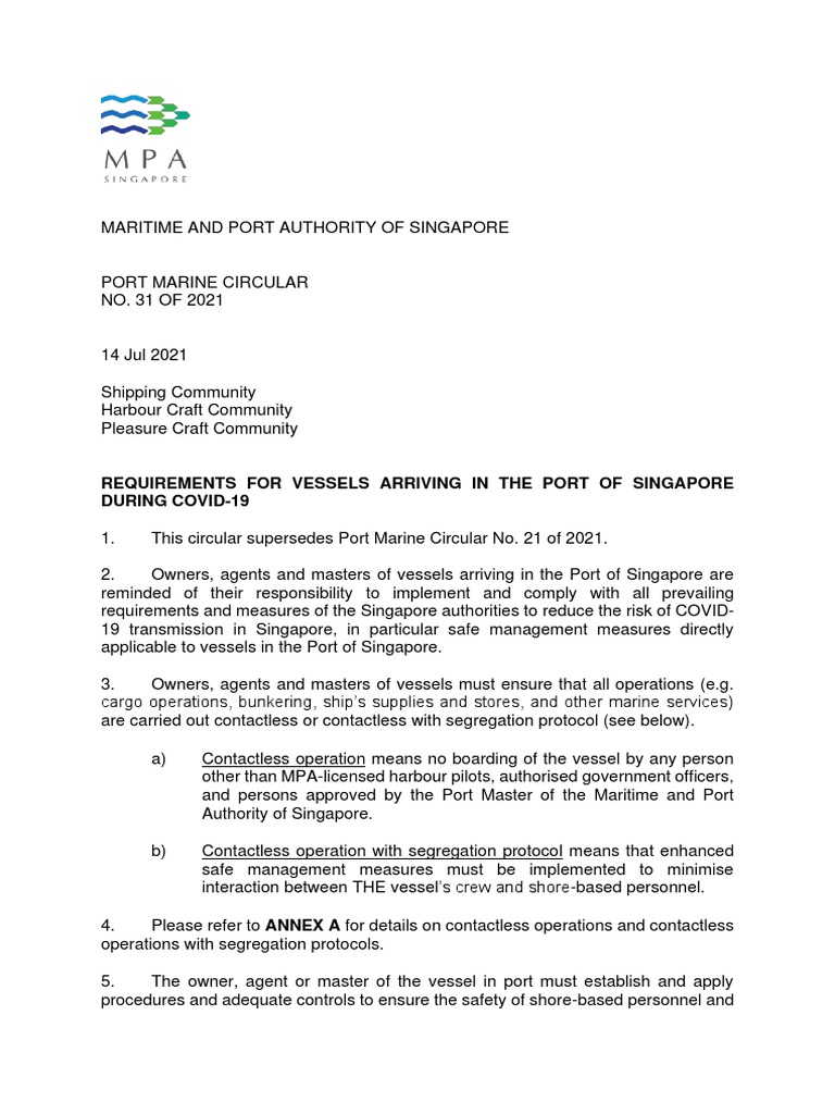 Requirements For Vessels Arriving in The Port of Singapore | PDF ...
