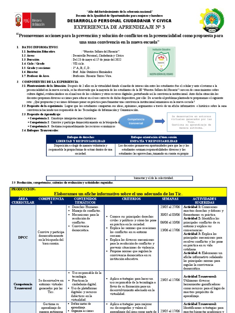 Experiencia de Aprendizaje 3 Ciencias Sociales DPCC 5° | PDF | Evaluación | Aprendizaje