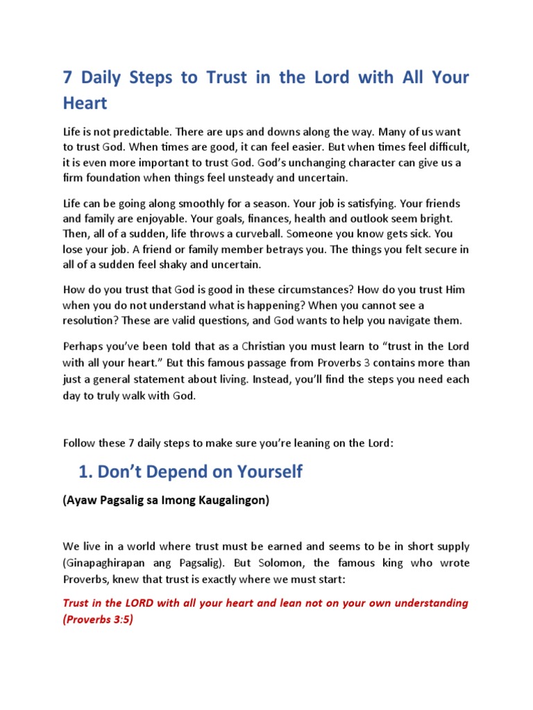 7 Daily Steps To Trust in The Lord With All Your Heart - Sermon by ...