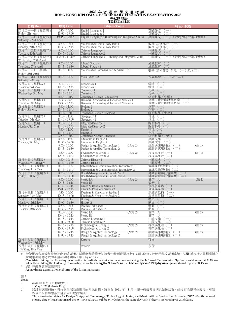 2023_DSE_Timetable | PDF
