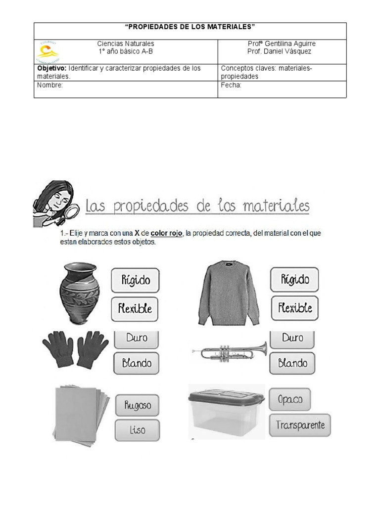 Propiedades de los Materiales en 1° Básico | PDF