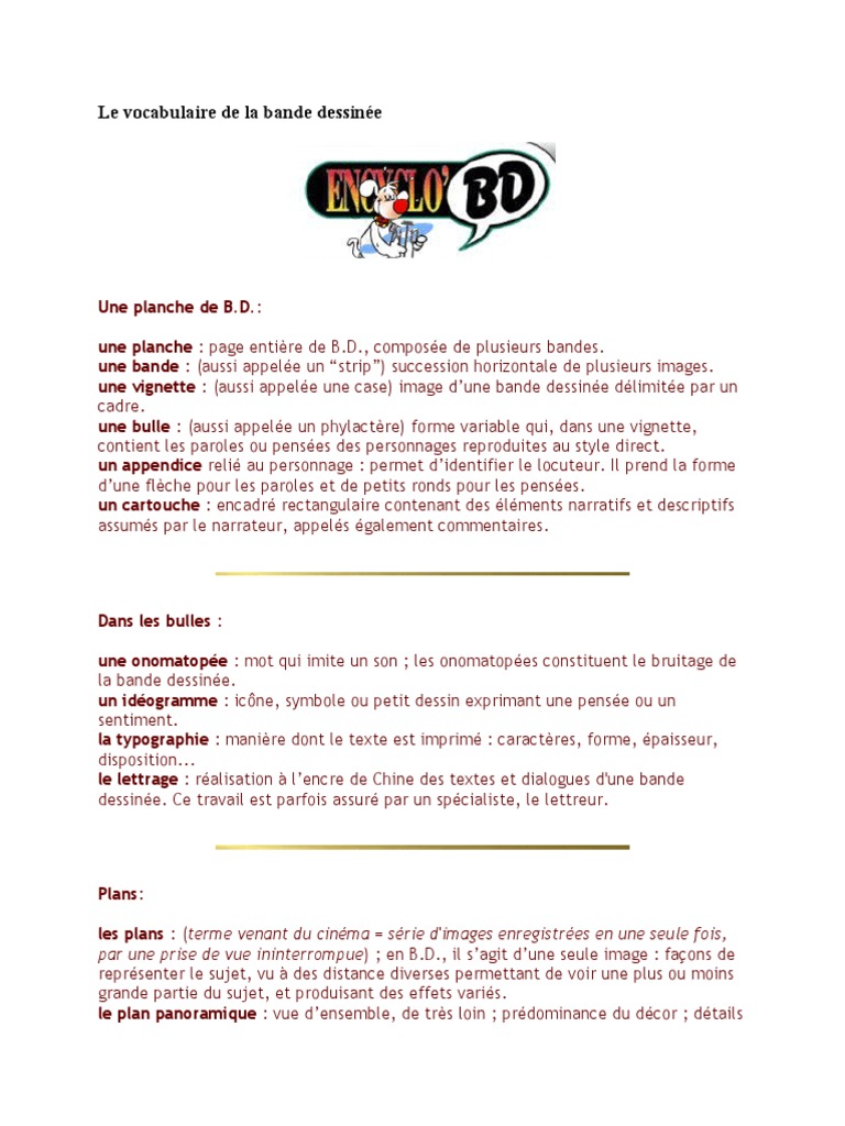 Vocabulaire de La BD | PDF | BD