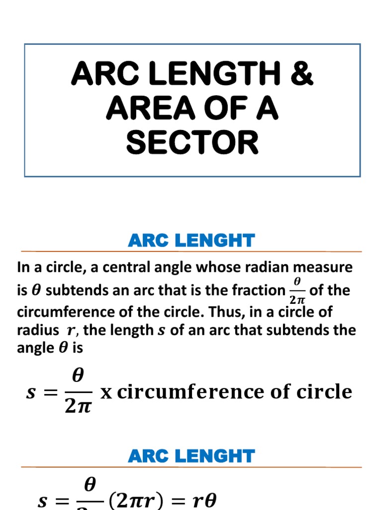 Arc Lenght Area of Sector | PDF | Angle | Area