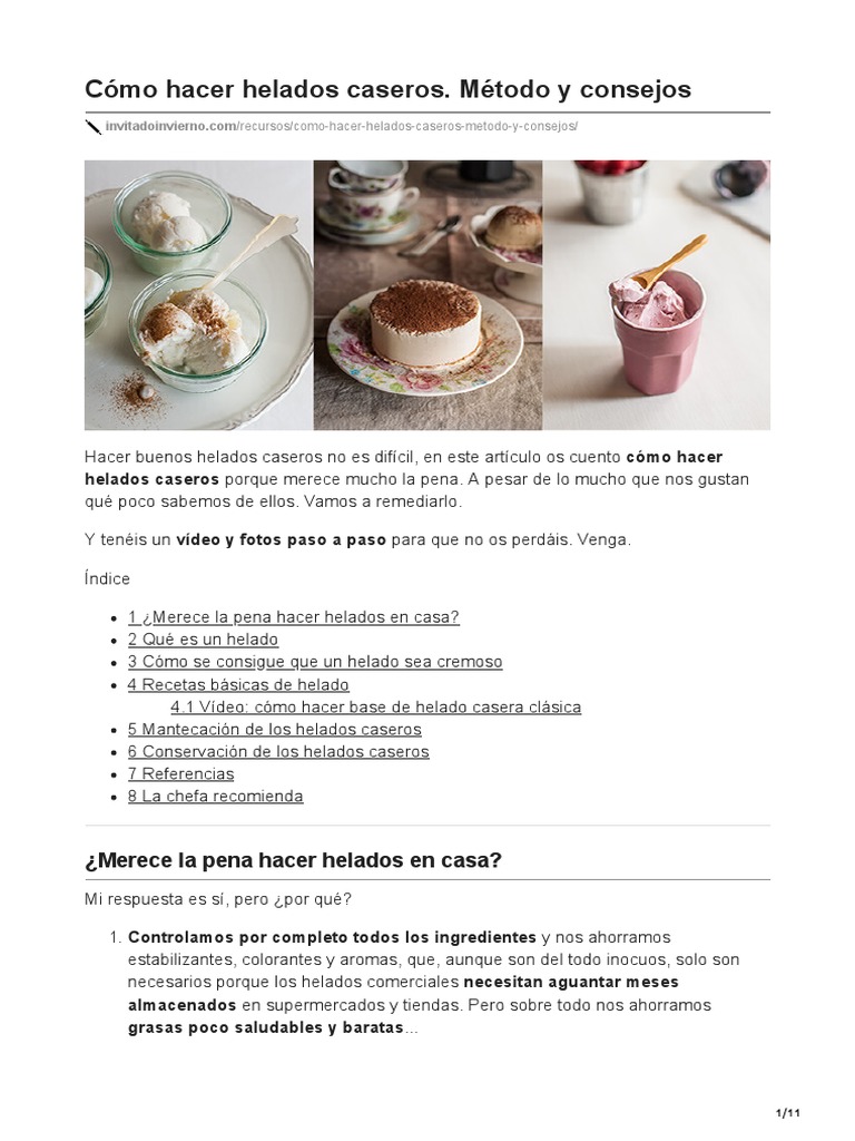 Cómo Hacer Helados Caseros Método y Consejos | PDF | Helado | Glucosa